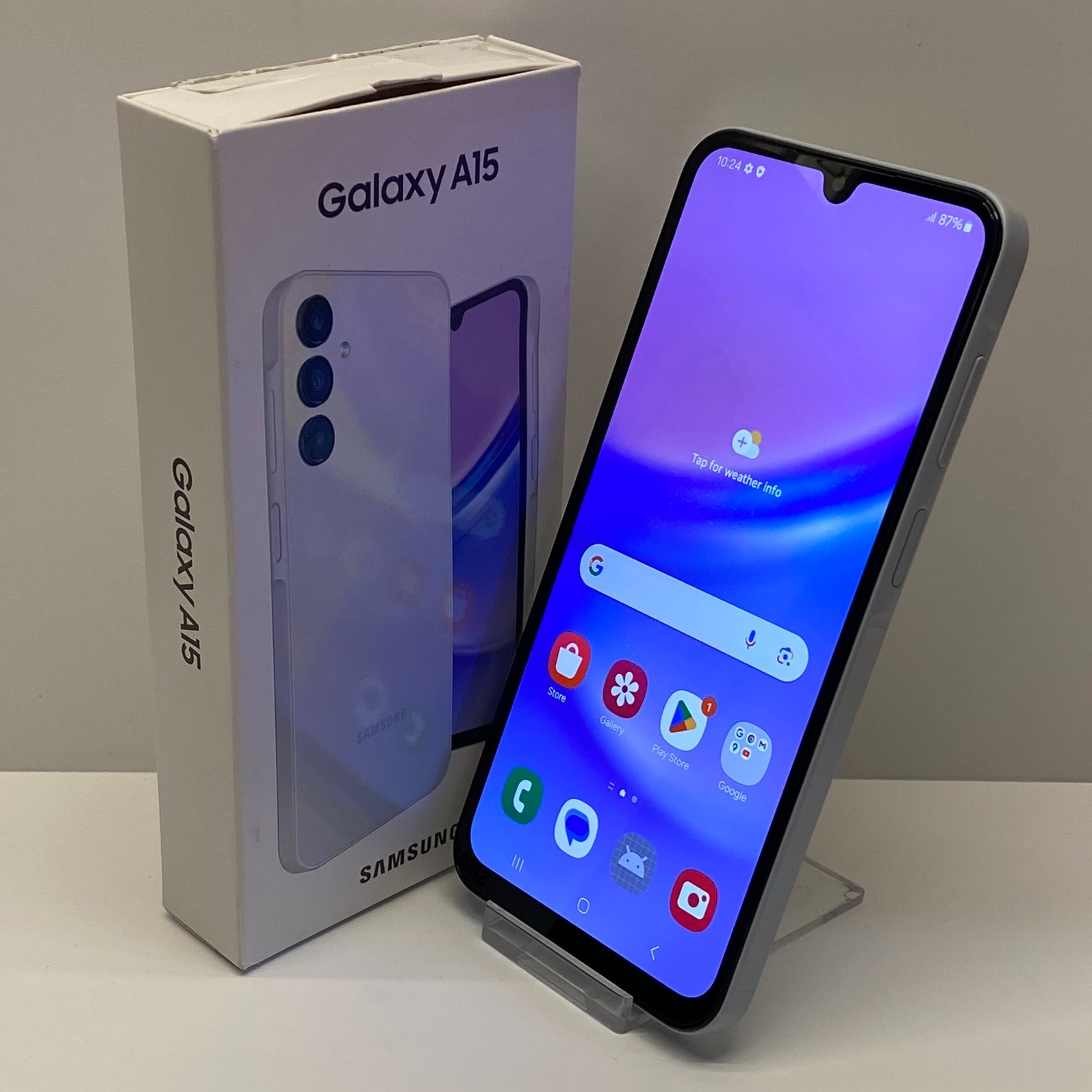 Pre-owned Samsung Galaxy A15 Unlocked Model SM-A155F/DSN 128GB in Light Blue Boxed - Own4Less